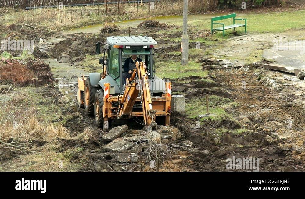 Excavator Concrete Pavement Playground Demolition Stock Video Footage ...