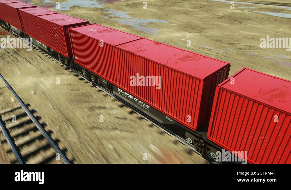 Freight train with cargo containers. Logystic concept. 4k animation ...