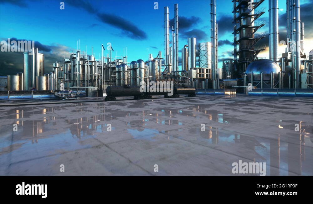 Refinery. Petrolium, chemical plant. Metal Pipe.Realistic cinematic 4k ...