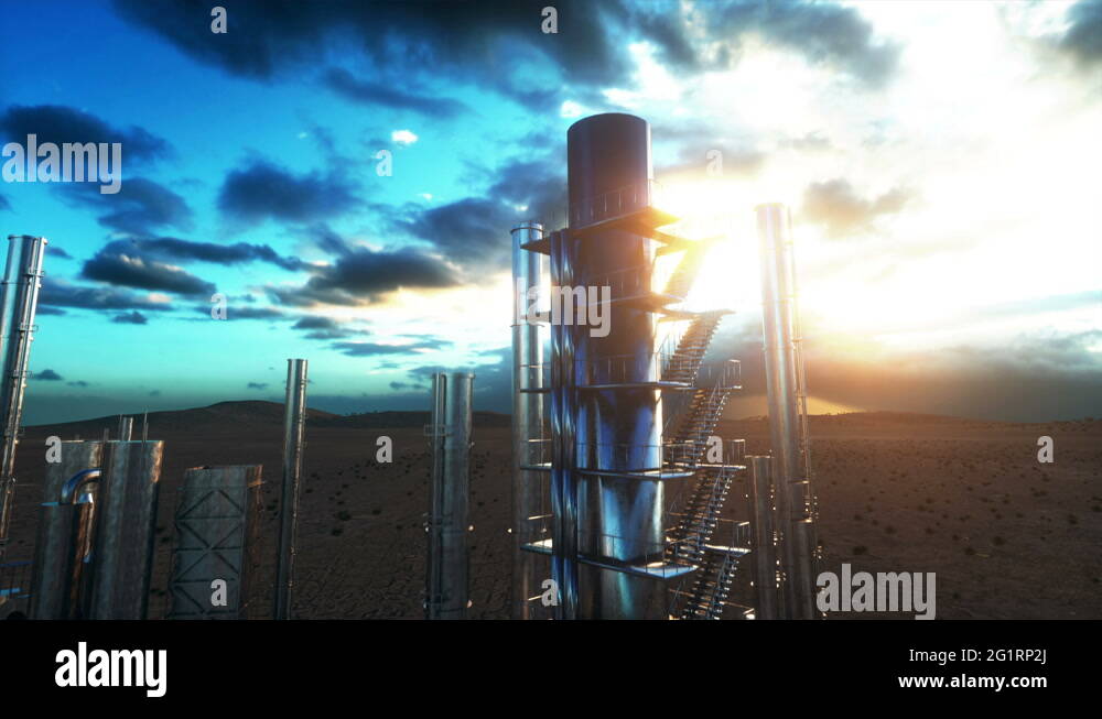 Refinery. Petrolium, chemical plant. Metal Pipe.Realistic cinematic 4k ...