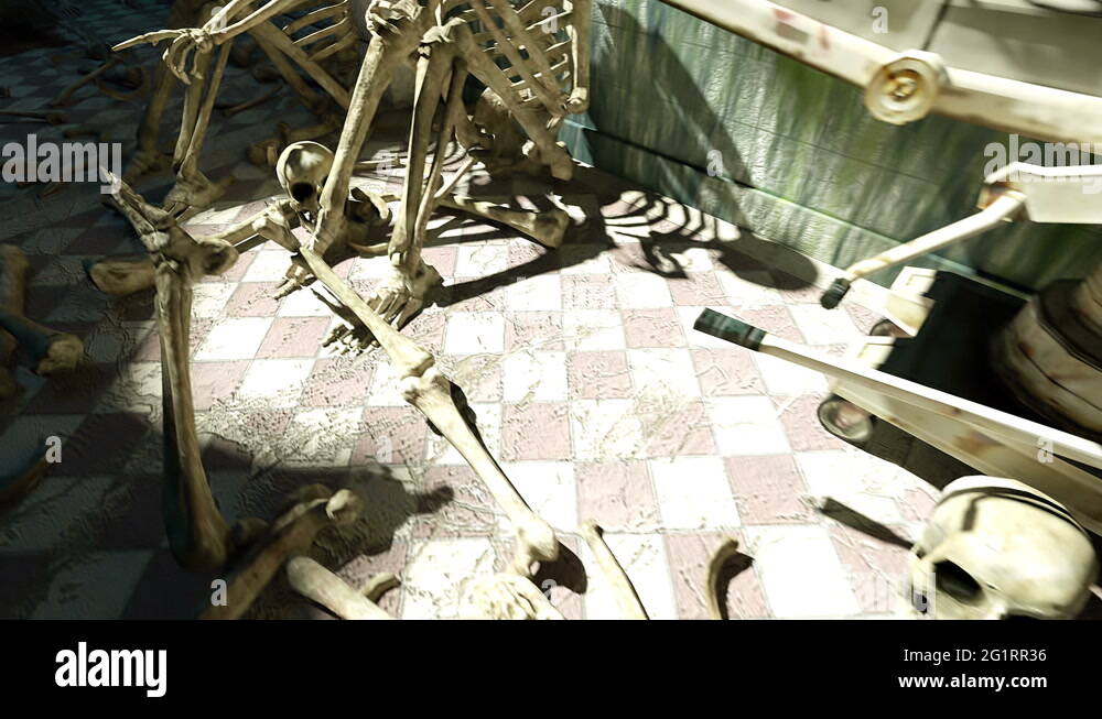 Scary skeletons in old hospital, morgue. Apocalypse horror concept ...