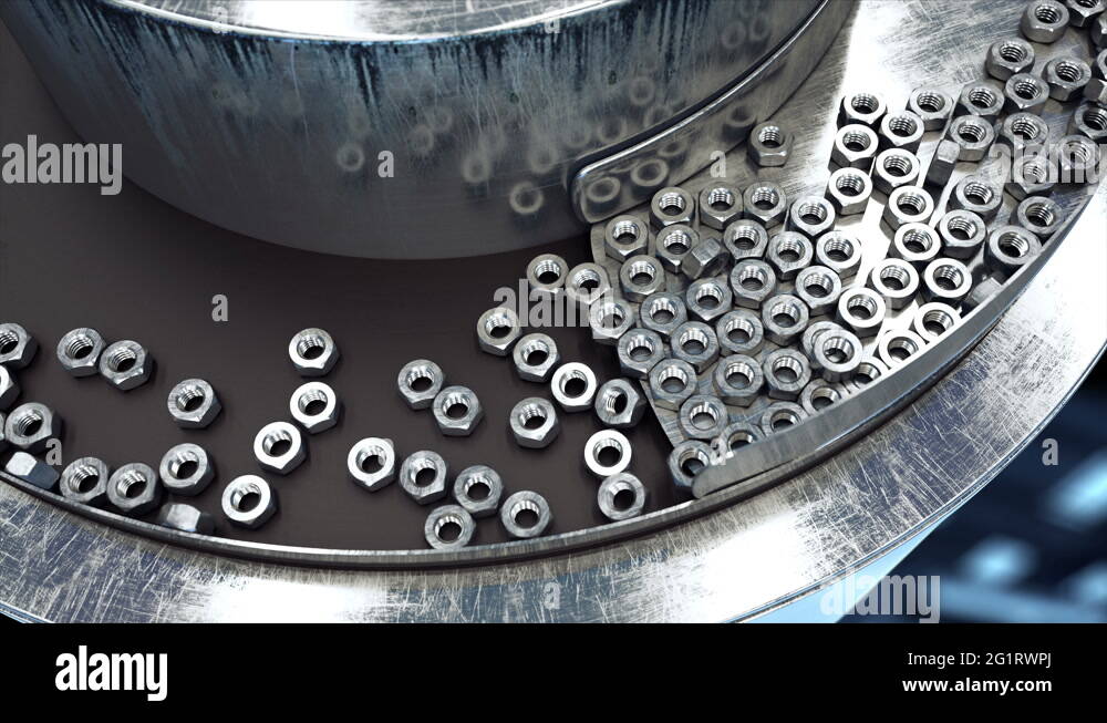 Process of production of nuts, screws. Industrial concept. Factory ...