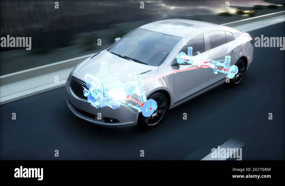 Car transmission. X ray. Car on highway. Realistic 4k animation Stock ...