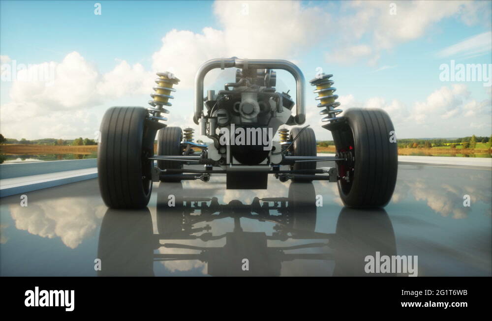 Car chassis with engine on highway. Very fast driving. Auto concept ...