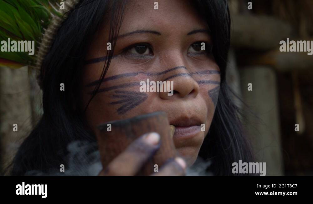 Indigenous Woman Smoking Pipes in a Tribe, Brazil Stock Video Footage ...