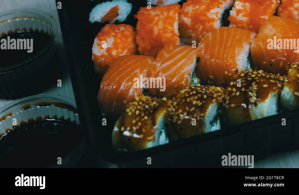 Salmon maki roll. Japanese sushi cuisine with fresh raw fish.Japanese ...