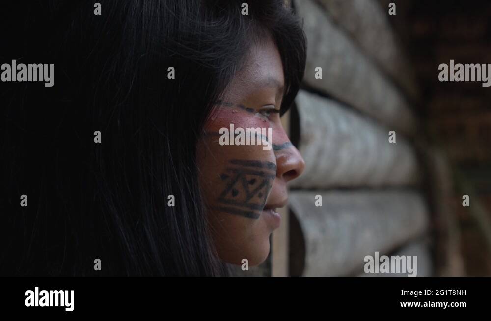 Native Brazilian Girl in a Tupi Guarani Tribe, Brazil Stock Video ...