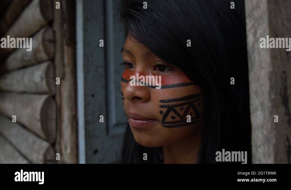 Native Brazilian Girl in a Tupi Guarani Tribe, Brazil Stock Video ...