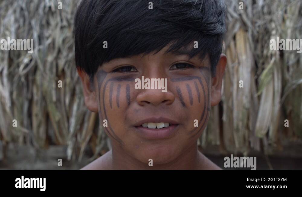 Native Brazilian Boy in a Tupi Guarani Tribe, Brazil Stock Video ...