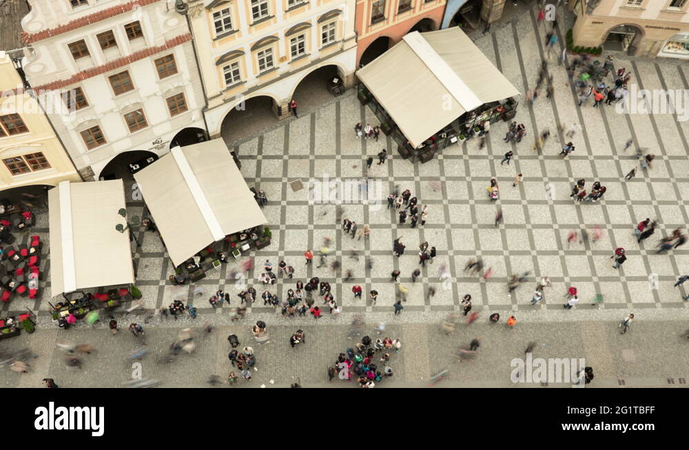 Old Town square with its historic buildings and towers as an aerial ...