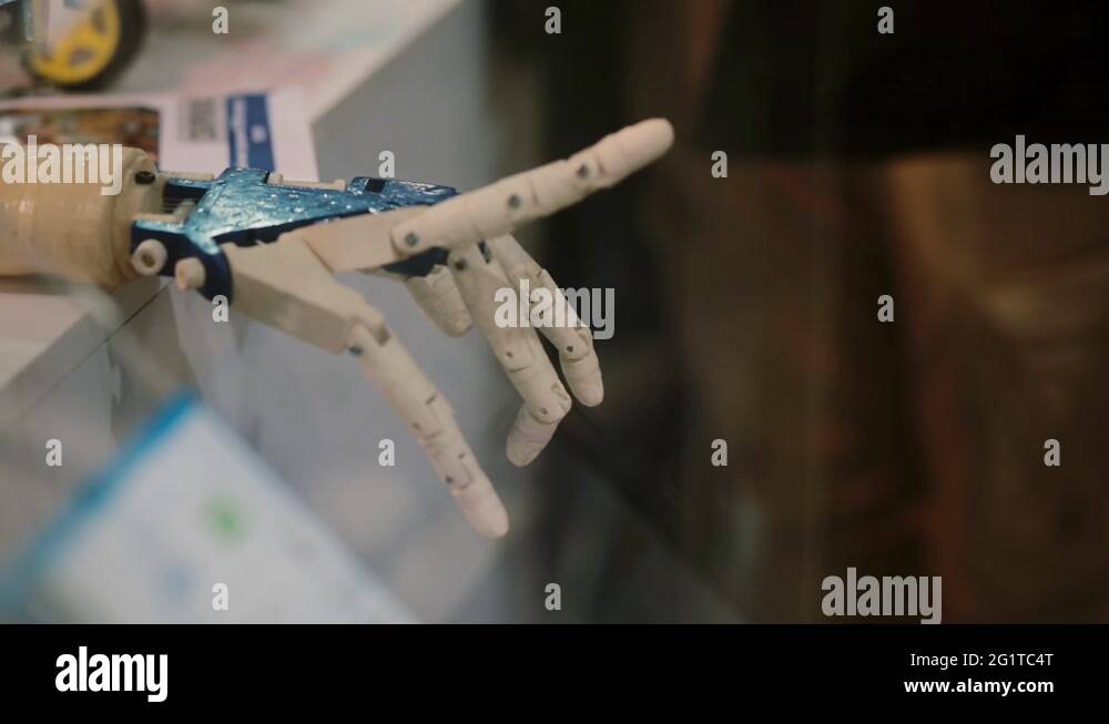 The cyborg hand. The robot hand looks like human moving the finger ...