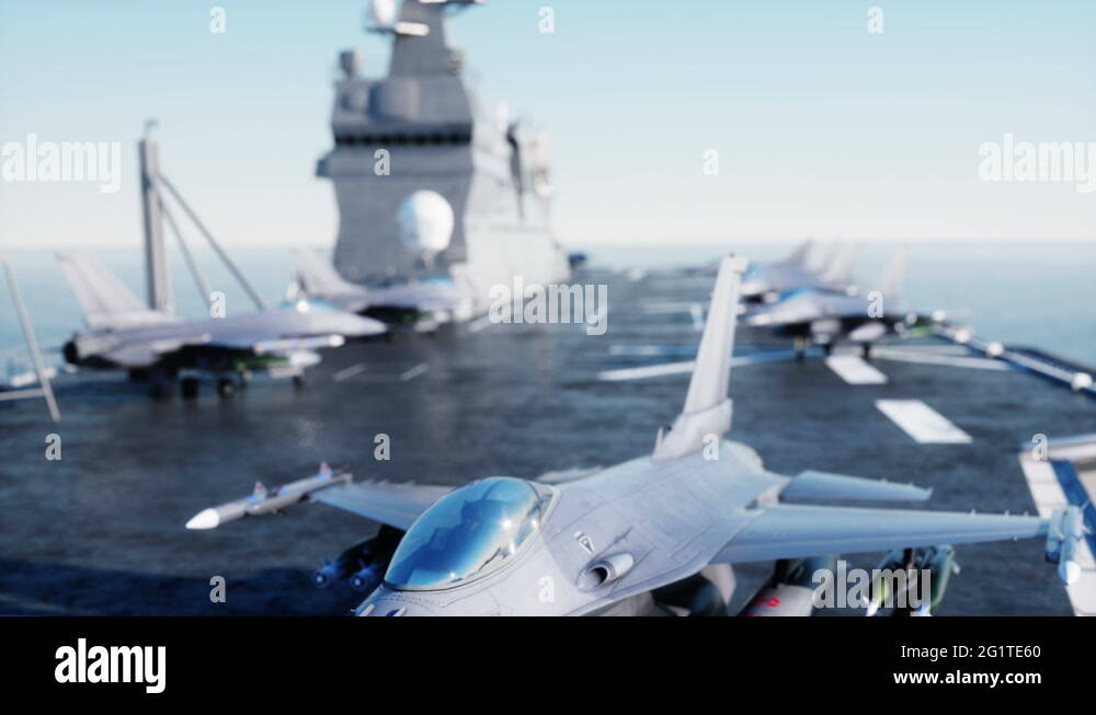 Jet f16, fighter on aircraft carrier in sea, ocean . War and weapon ...