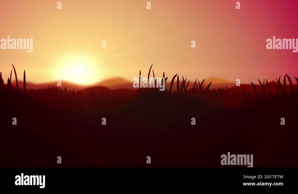 Cartoon Dawn animation with Silhouette of Grass Stock Video Footage - Alamy