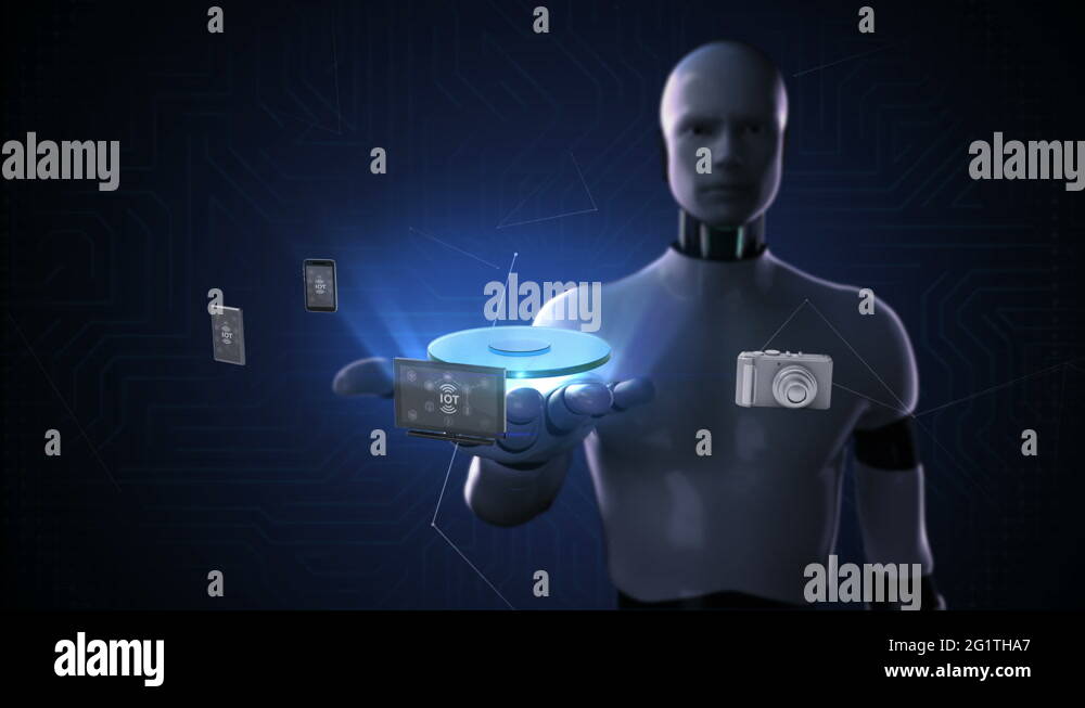 Robot, cyborg open palm, Devices connecting IoT technology, Internet of ... Robot, cyborg open palm, Devices connecting IoT technology, Internet of ...
