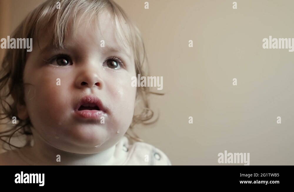 Portrait of crying boy, visible tears on face. Weeping sad kid. Pensive ...