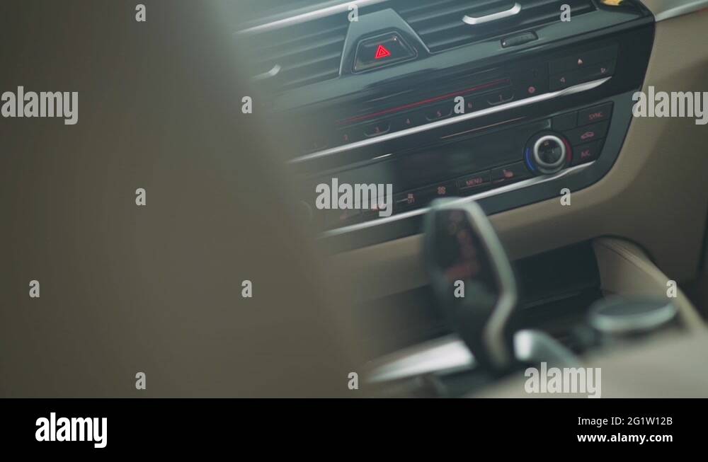 Modern car interior, view of the car's control panel and the gearbox ...