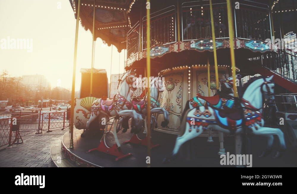 Close Up View: Traditional Two-storey Fairground Vintage Carouse Stock ...