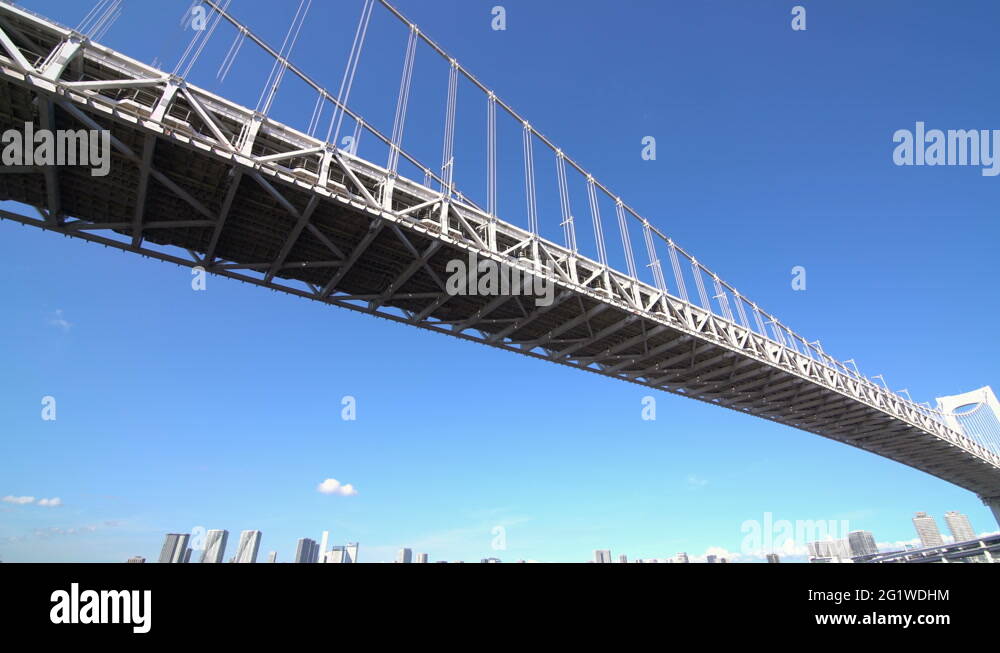 Pan shot of Rainbow Bridge in the Daytime at Port of Tokyo -Pan Left ...
