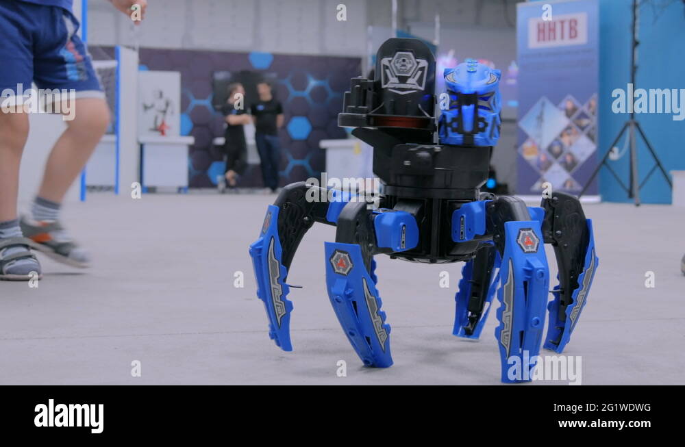 Robot spider moving and shooting at the exhibition of robotic ...