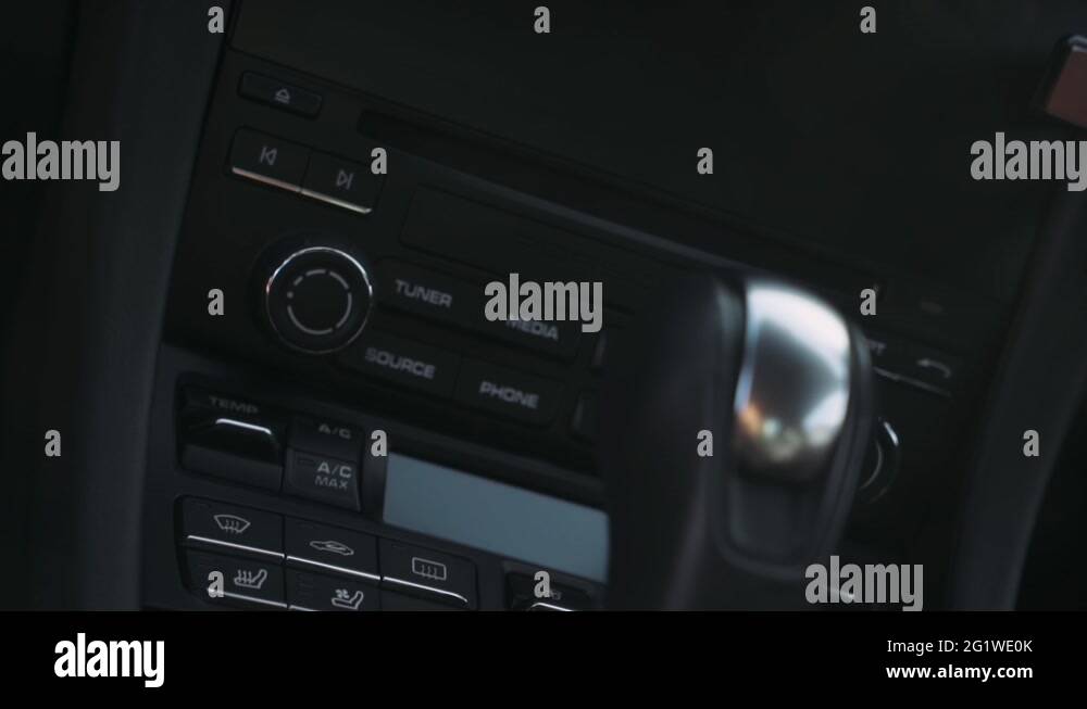 Modern car interior, view of the car's control panel and the gearbox ...