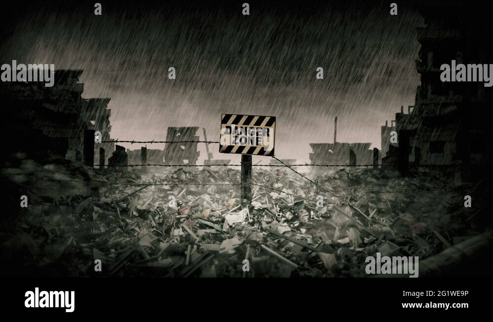 Danger zone sign. Animated scene with rain Stock Video Footage - Alamy
