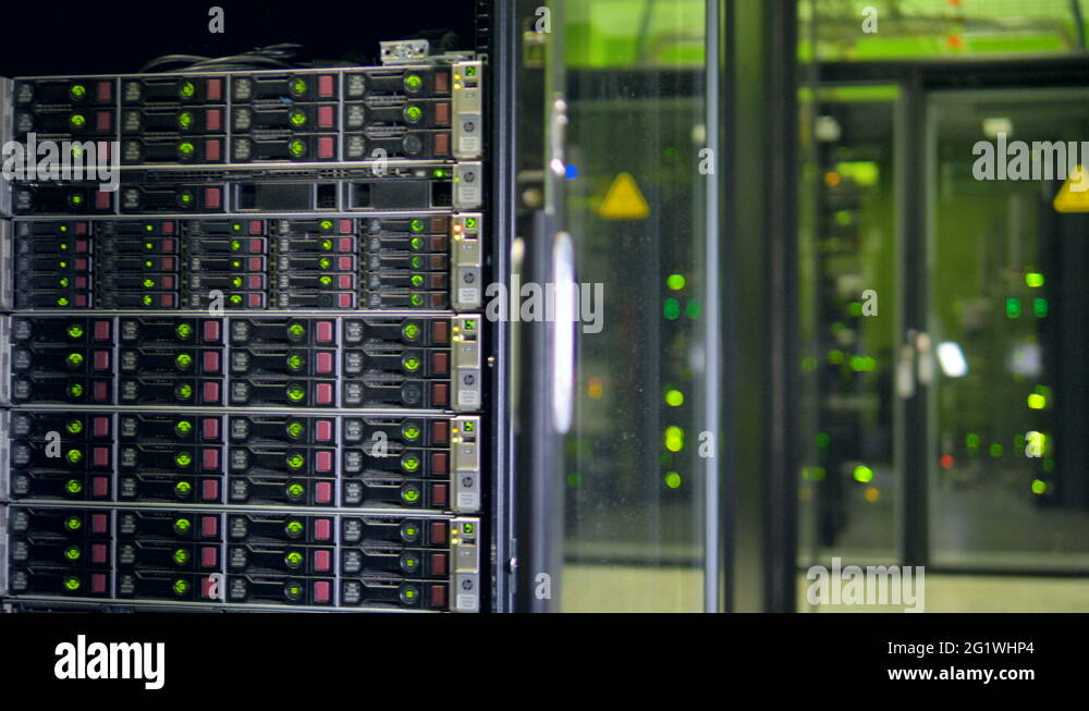 Big server racks at modern data center. Internet technology concept. 4K ...