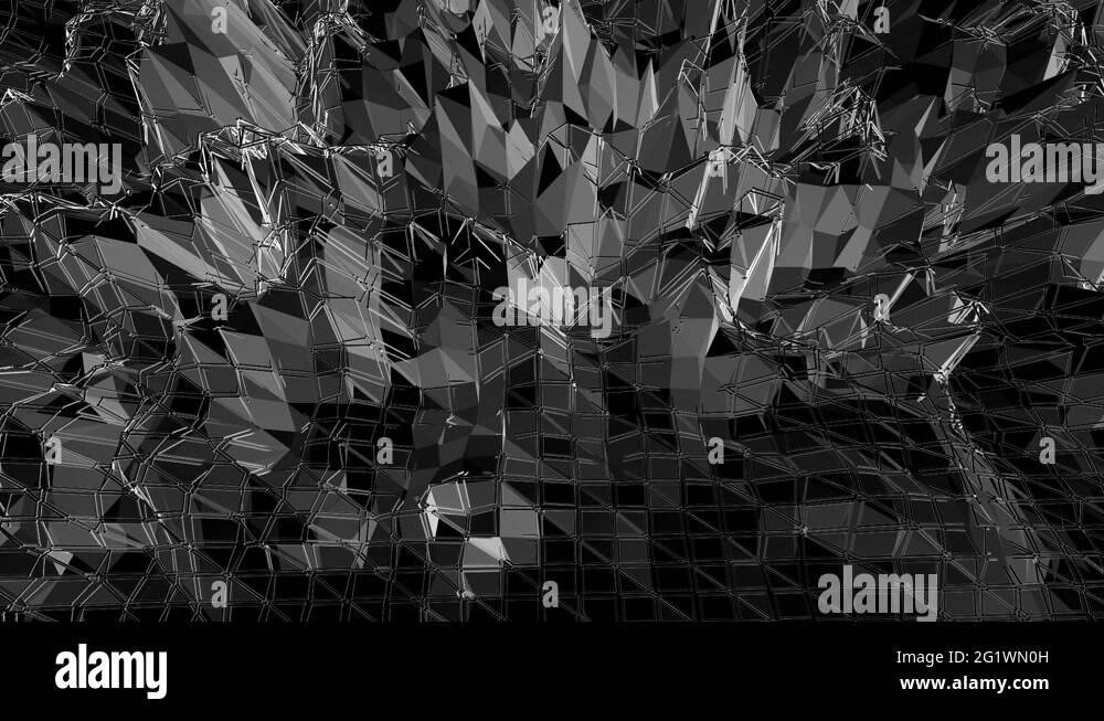Abstract clean black and white low poly waving 3D surface as hypnotize ...