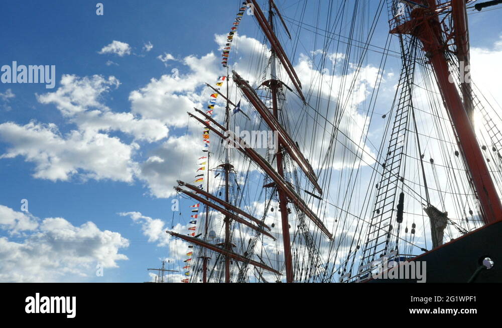 Masts of old sailing ship Stock Video Footage - Alamy