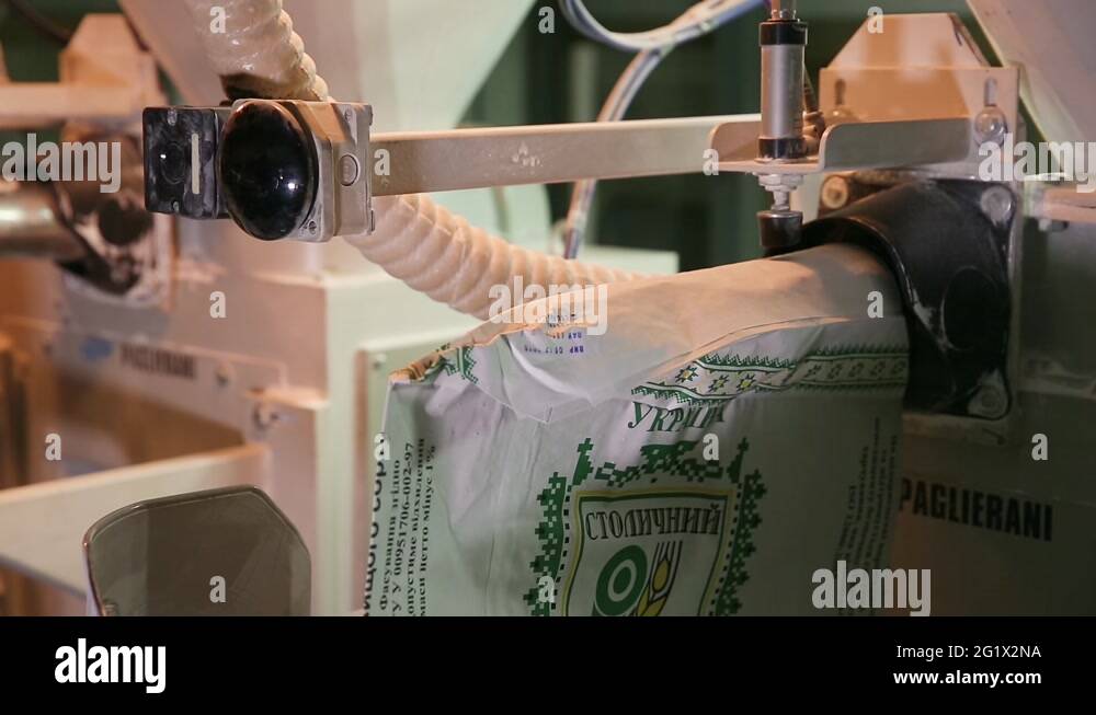 Filling empty boxes with flour at a flour mill Stock Video Footage - Alamy