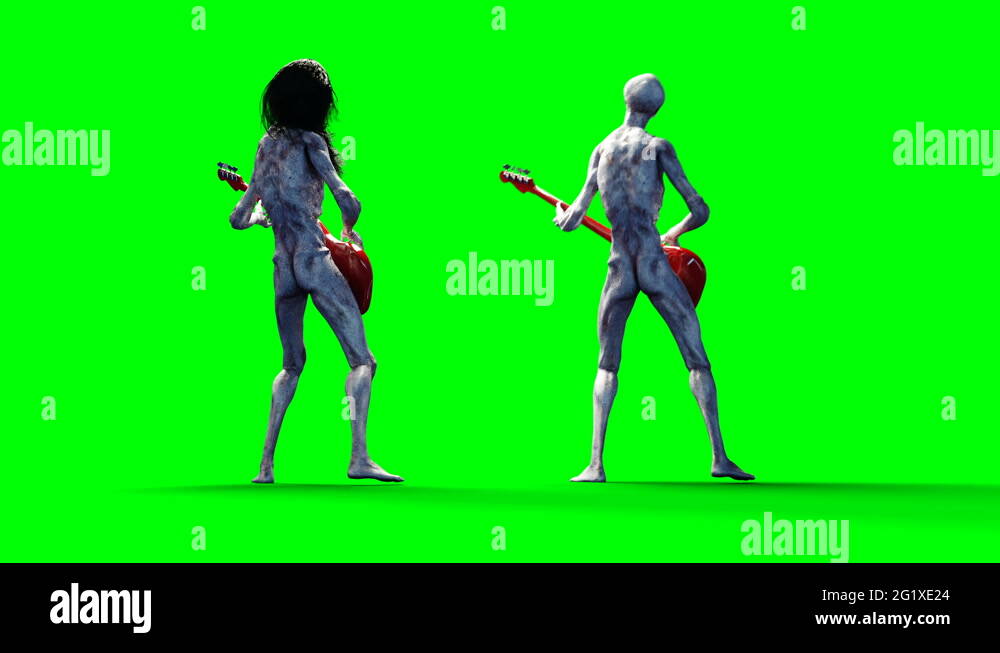Funny alien plays on bass guitar. Realistic motion and skin shaders. 4K ...