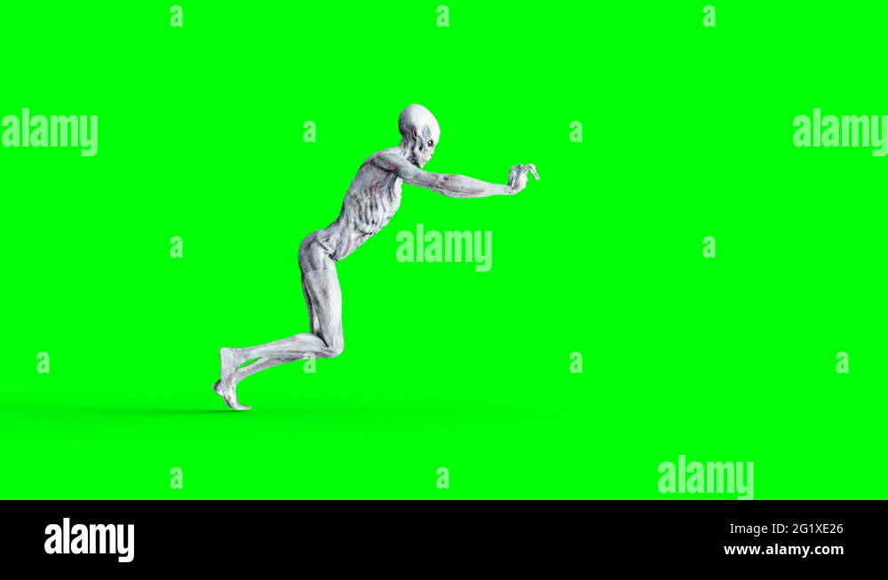 Alien pushes. Realistic motion and skin shaders. 4K green screen ...