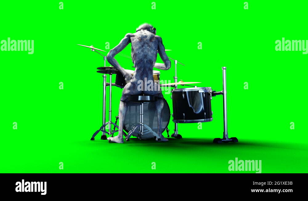Funny alien plays on drums. Realistic motion and skin shaders Stock ...