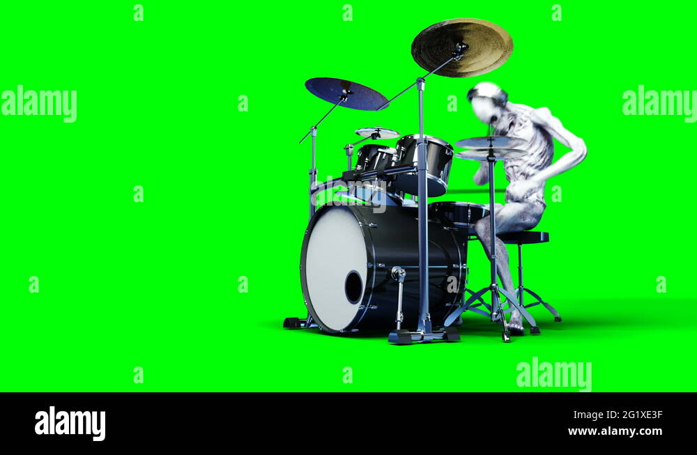 Funny alien plays on drums. Realistic motion and skin shaders Stock ...