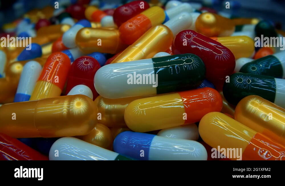 Сolorful capsules of the medication is rotate on a table Stock Video ...