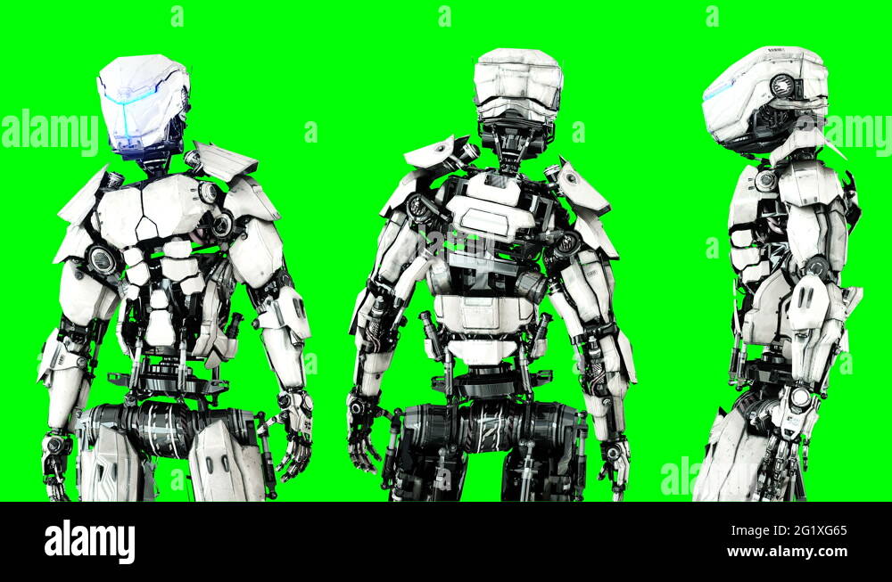 robot is idle . Realistic motion and reflections. 4K green screen ...