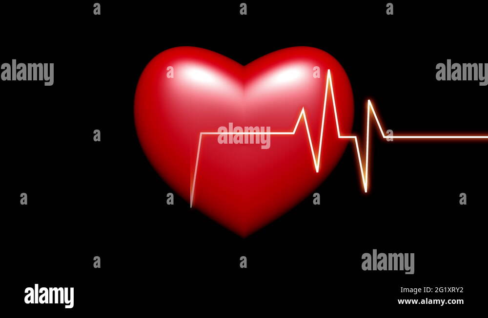 4k Heart beat cardiogram with red heart background,heart monitor EKG ...