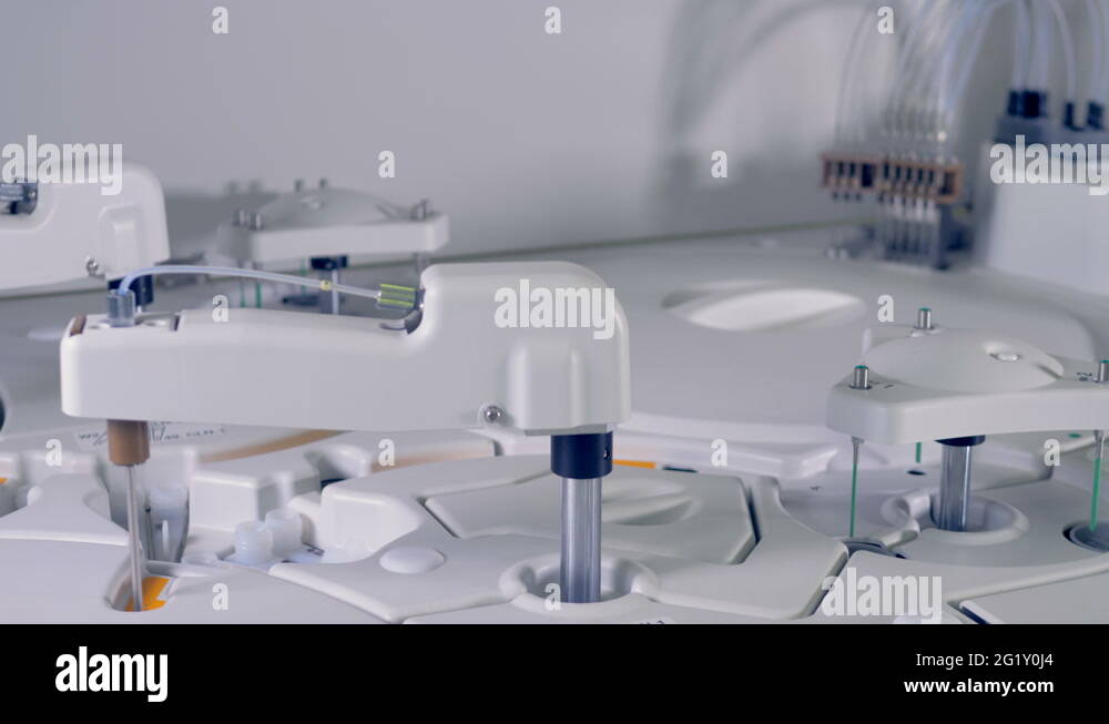 Several sample probes test blood in a clinical analyzer Stock Video ...