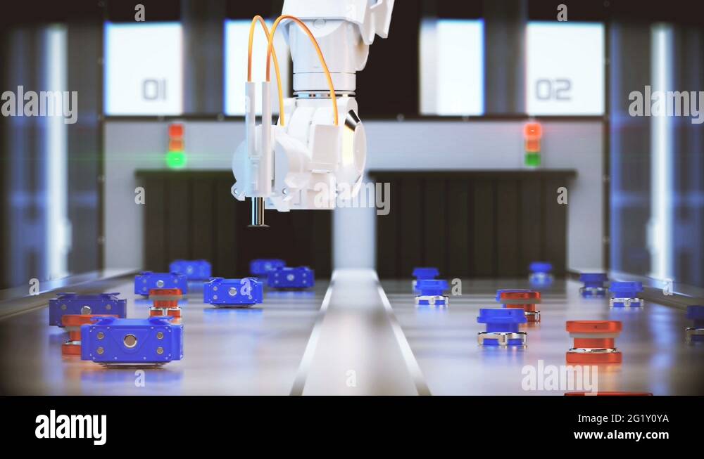 robotic arm conveyor selection. 4k 3d animation Stock Video Footage - Alamy