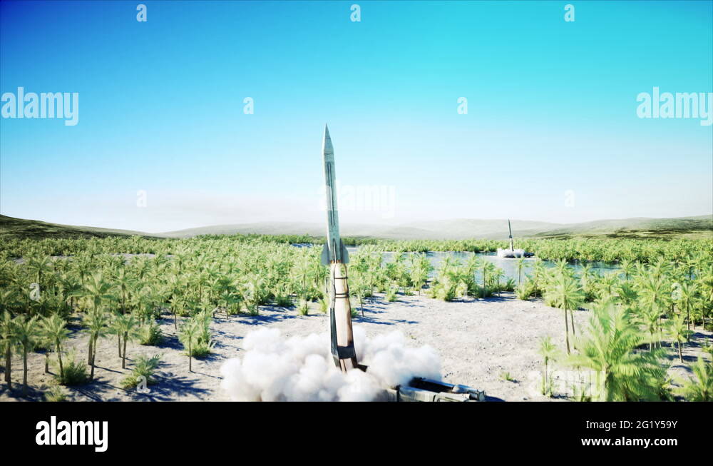 Nuclear ballistic rocket, complex. Launch rocket, dust. Realistic 4k ...