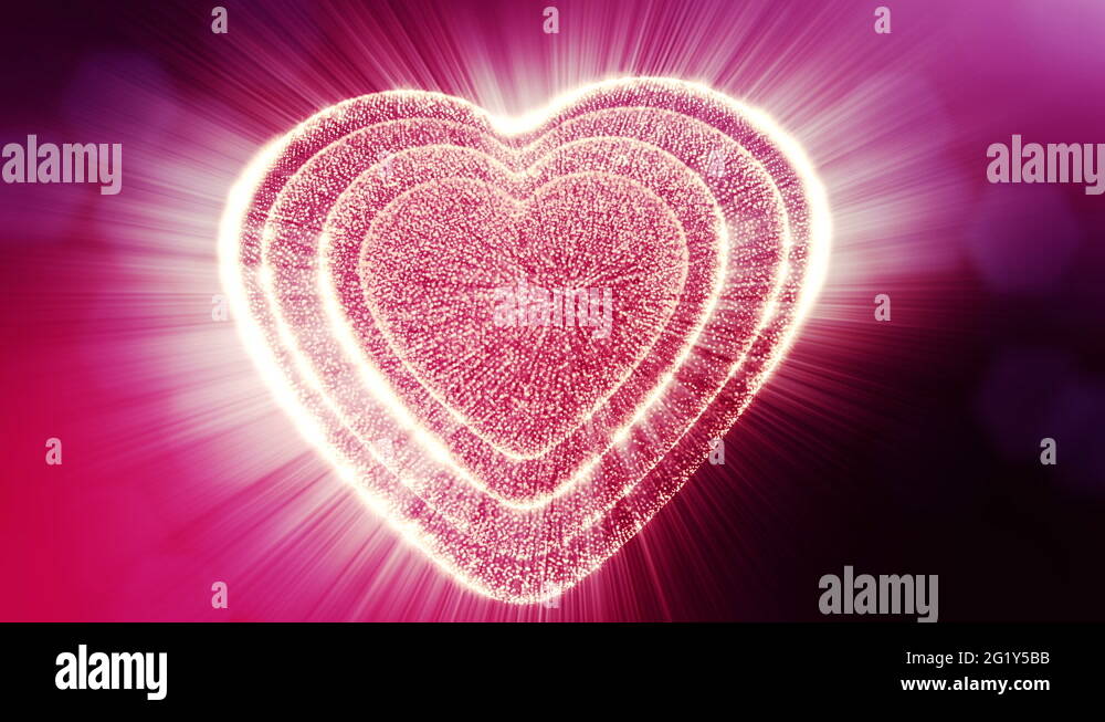 Looped 3d animation of glow particles form 3d red heart with depth of ...