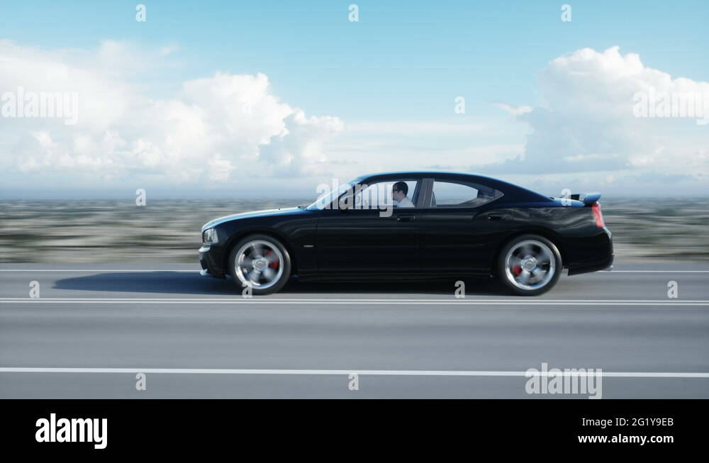 Black luxury car on road, highway. Daylight. Very fast driving ...