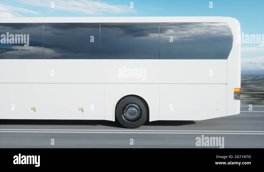 tourist white bus on the road, highway. Very fast driving. Touristic ...