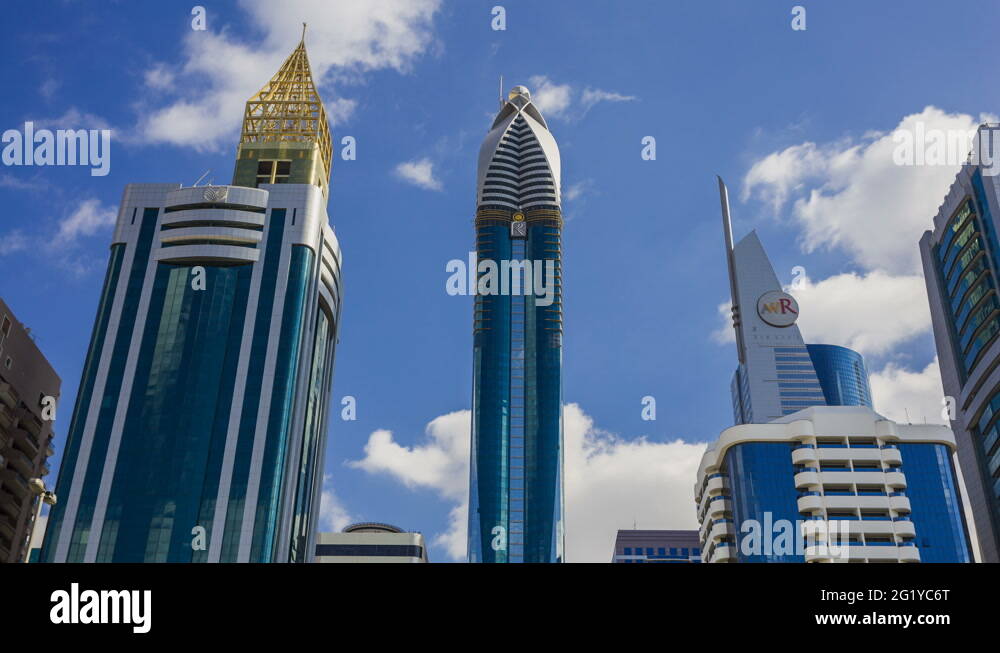 Skyscrapers with stained-glass facades, modern architecture in Dubai ...
