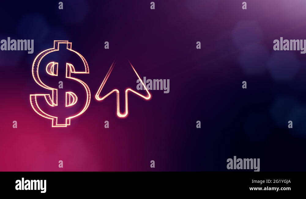 dollar sign and emblem of arrow. Finance background of luminous ...