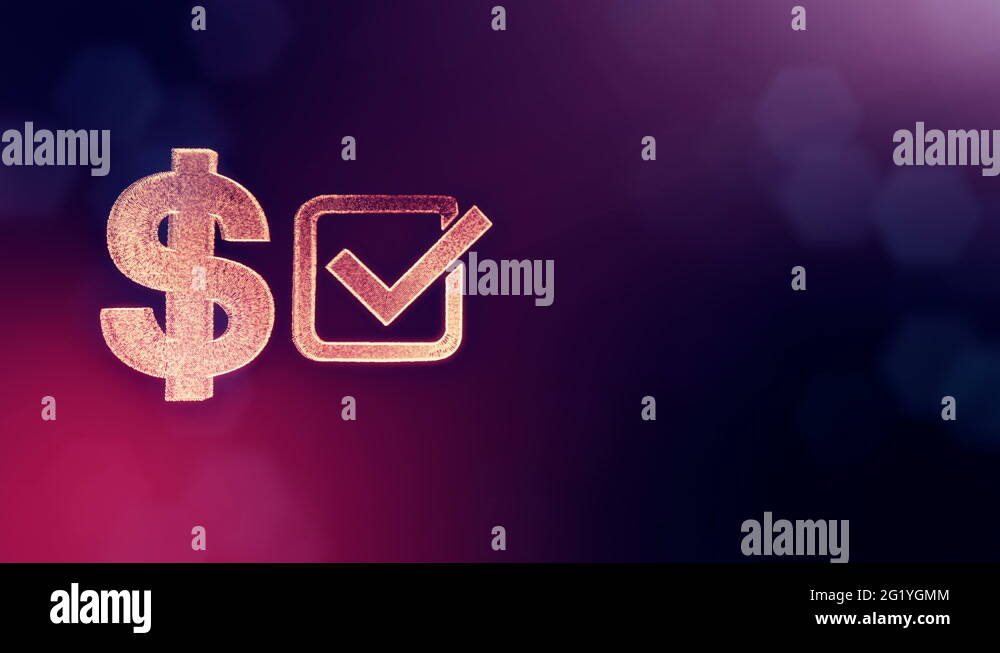 dollar sign and emblem of tick. Finance background of luminous ...