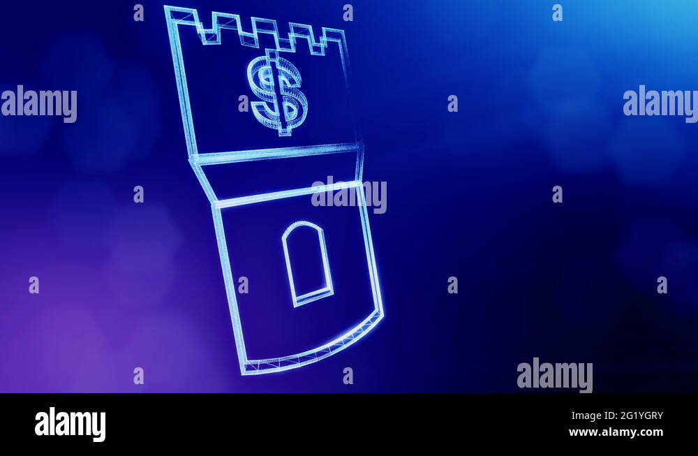 dollar sign in emblem of a tower. Finance background of luminous ...