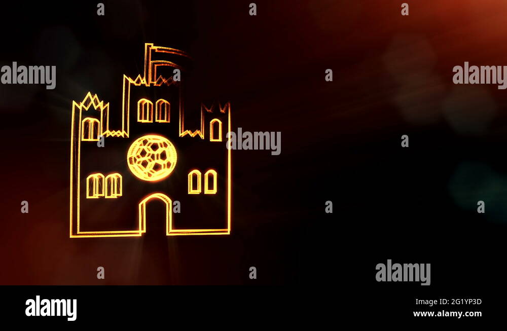 icon of Castle with emblem of soccer ball. Background made of glow ...