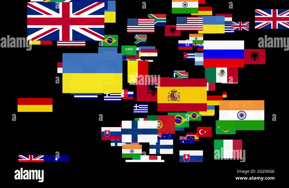 4K flying flags of different countries on black background Stock Video ...
