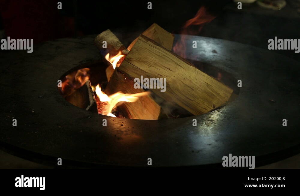 Fire burns in a big brazier Stock Video Footage - Alamy