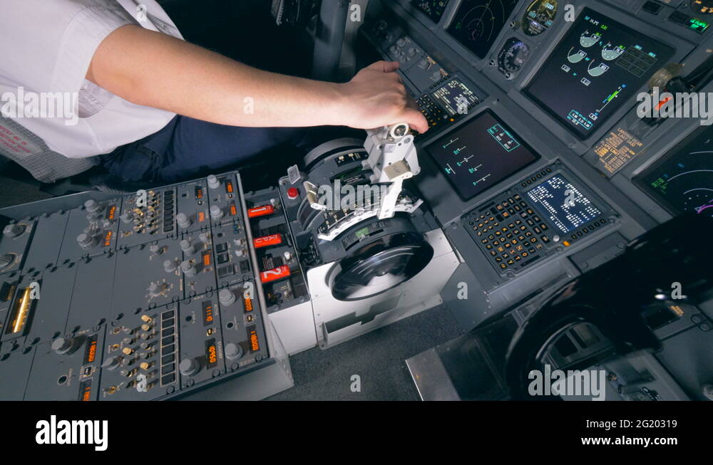 Pilot holds his hand on a lever in a cockpit, close up. 4K Stock Video ...